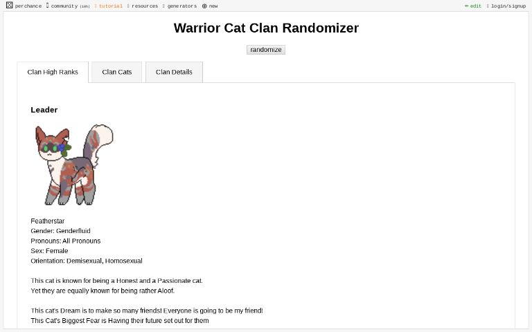 Warrior Cat Clan Randomizer ― Perchance Generator