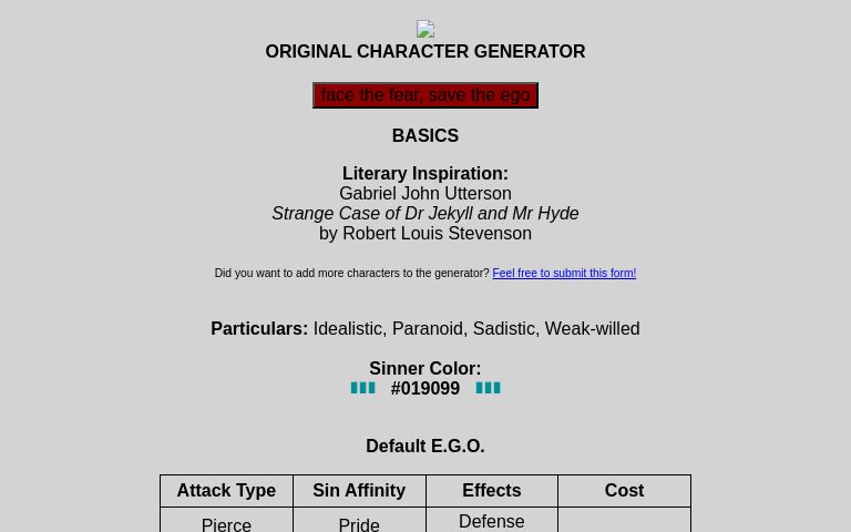 Limbus Company Oc Generator