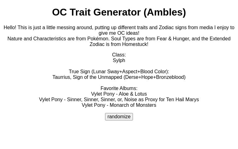 OC Trait Generator (Ambles)