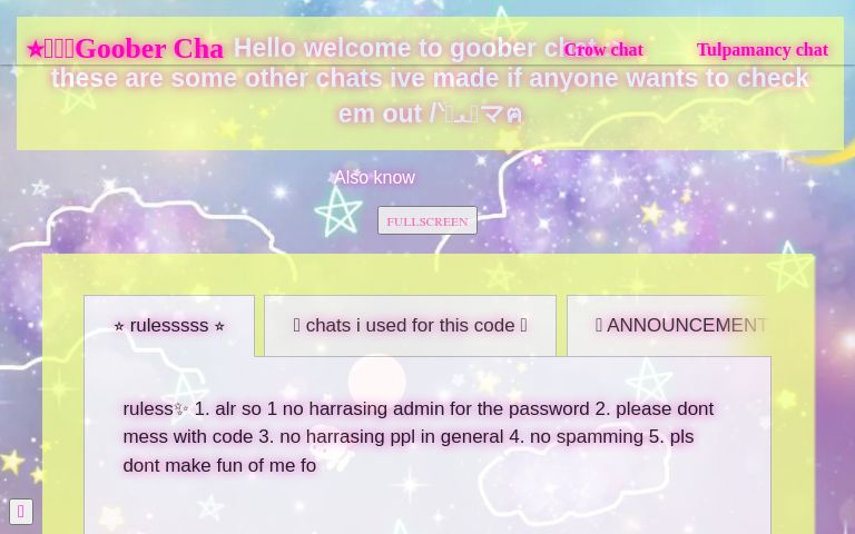 Hello welcome to goober chat :> these are some other chats ive made if ...