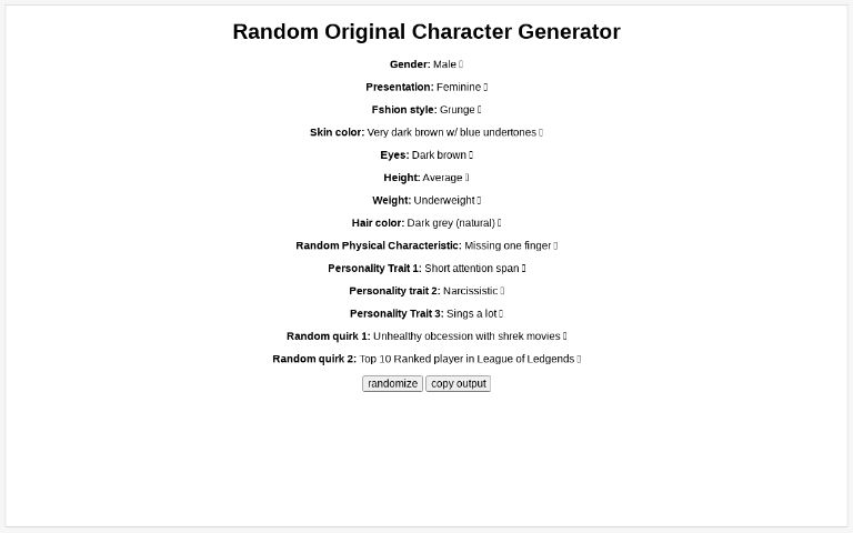 Random Original Character Generator