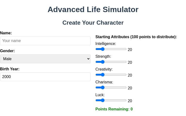 Advanced Life Simulator ― Perchance Generator
