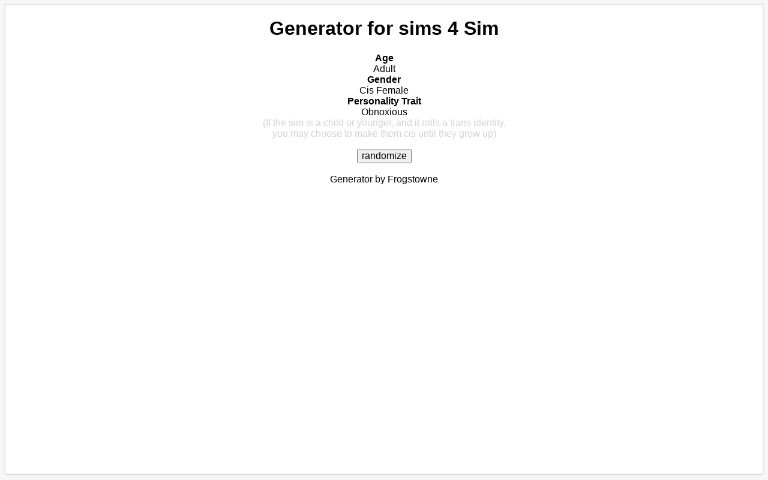 Generator for sims 4 Sim