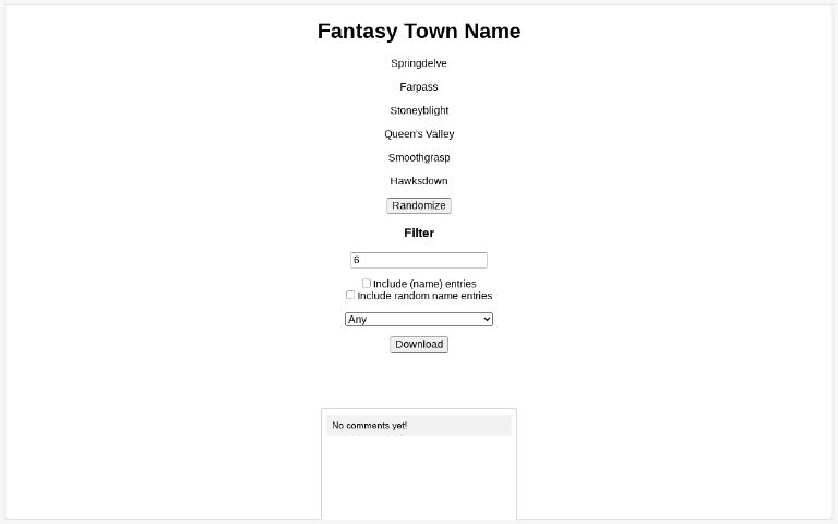 Fantasy Town Name ― Perchance Generator