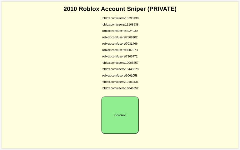 2010 Roblox Account Sniper (PRIVATE) ― Perchance Generator
