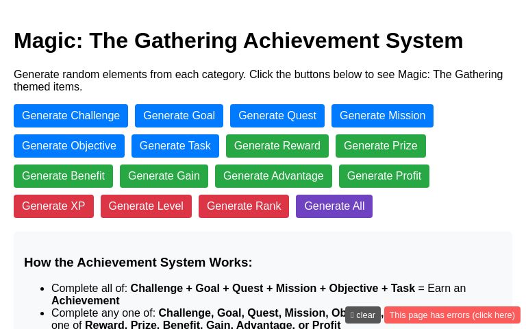 Magic: The Gathering Achievement System ― Perchance Generator