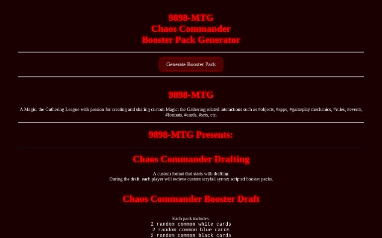 9898-MTG Chaos Commander Booster Pack Generator