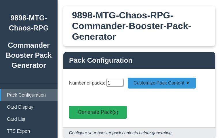 9898-MTG-Chaos-RPG Commander Booster Pack Generator