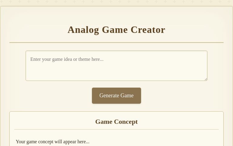 Analog Game Creator ― Perchance Generator