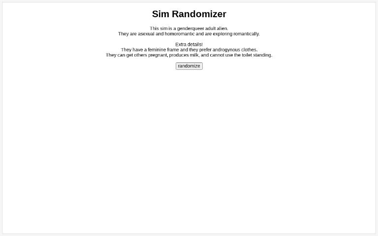 Sim Randomizer ― Perchance Generator