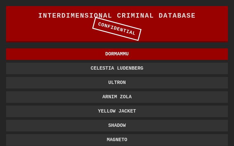 INTERDIMENSIONAL CRIMINAL DATABASE ― Perchance Generator