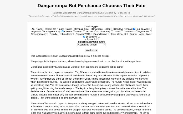 Danganronpa But Perchance Chooses Their Fate ― Perchance Generator
