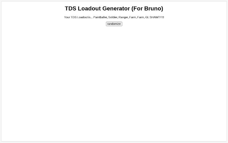TDS Loadout Generator (For Bruno)