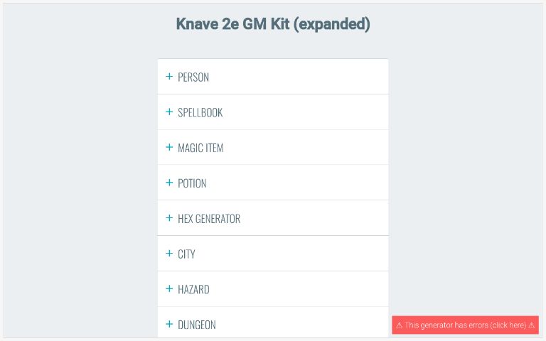 Knave 2e GM Kit (expanded) ― Perchance Generator