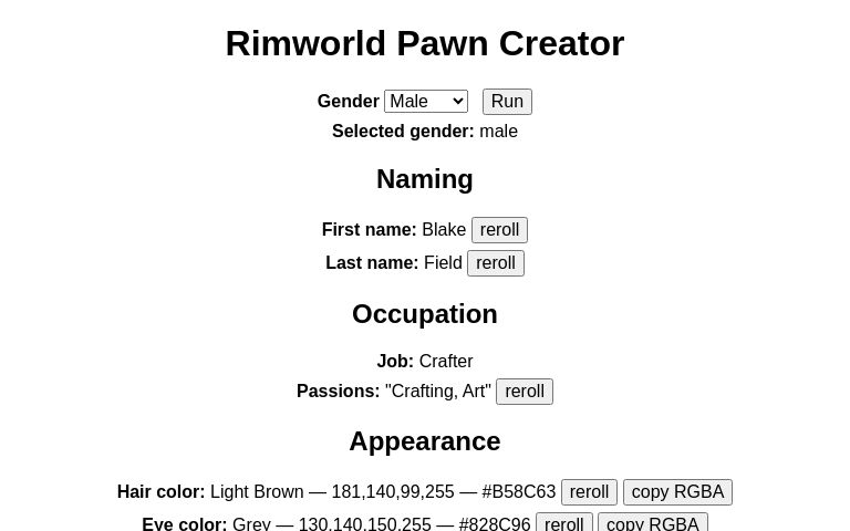 Rimworld Pawn Creator ― Perchance Generator