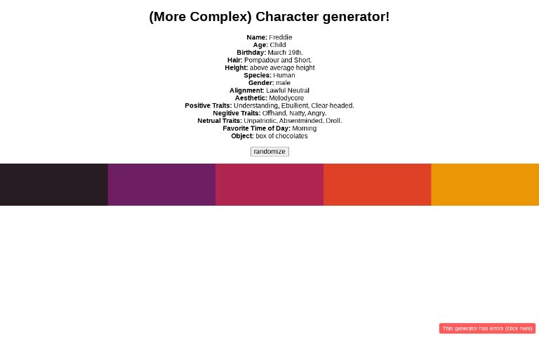 (More Complex) Character generator!