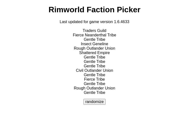 Rimworld Faction Picker ― Perchance Generator
