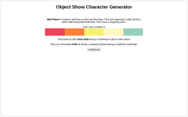 Object Show Character Generator