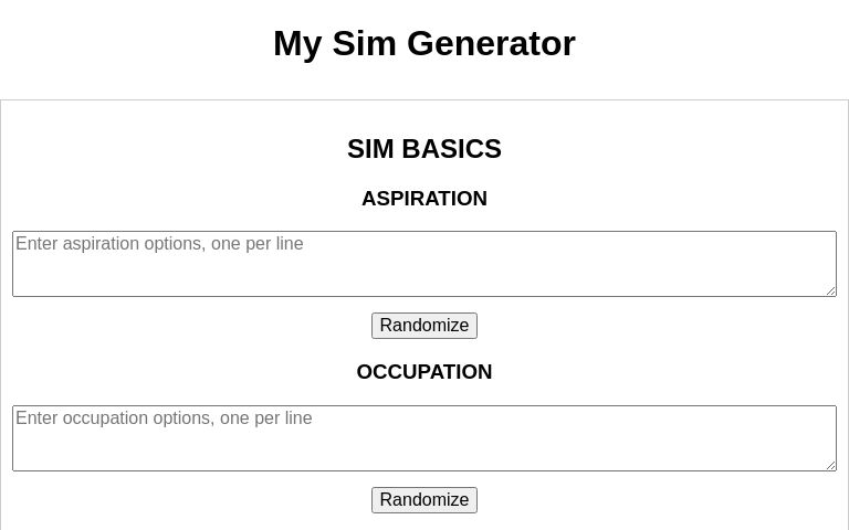 My Sim Generator