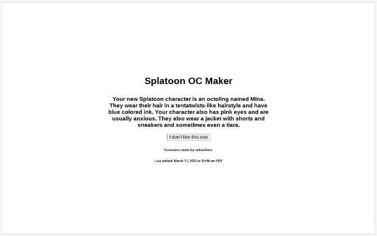 Splatoon OC Maker ― Perchance Generator