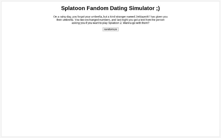 Splatoon Fandom Dating Simulator ;) ― Perchance Generator