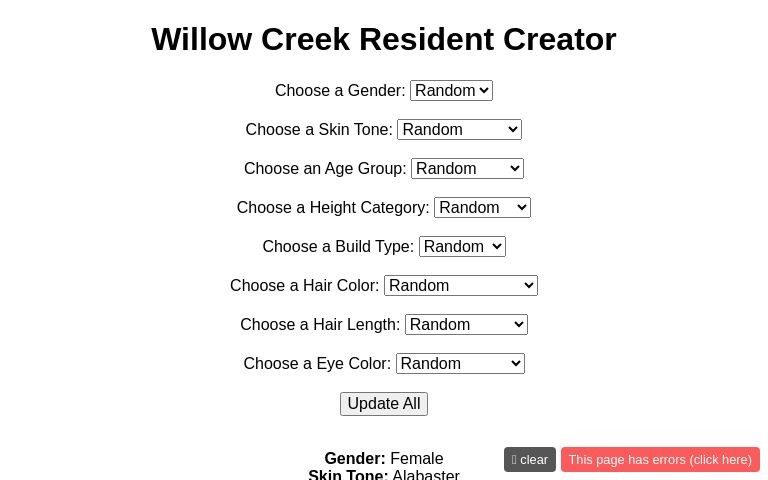 Willow Creek Resident Creator ― Perchance Generator