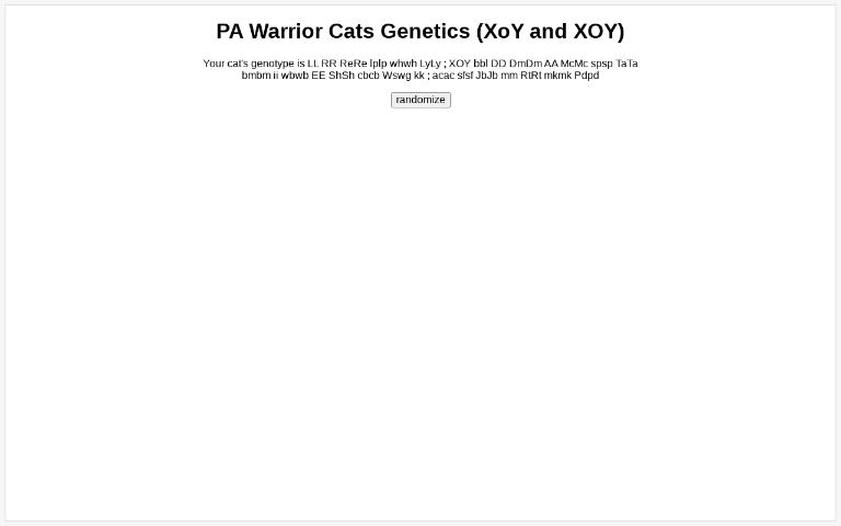PA Warrior Cats Genetics (XoY and XOY) ― Perchance Generator