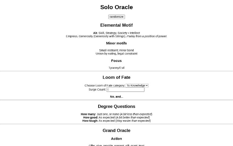 Solo Oracle ― Perchance Generator