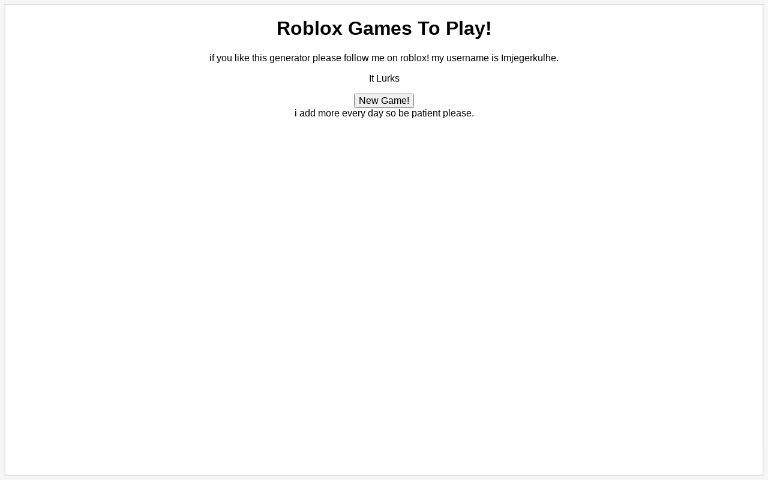 Roblox Games To Play! ― Perchance Generator