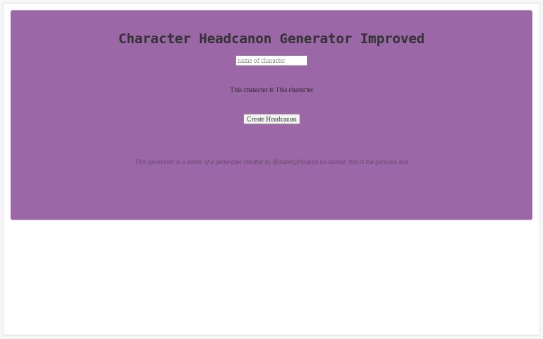 Character Headcanon Generator Improved