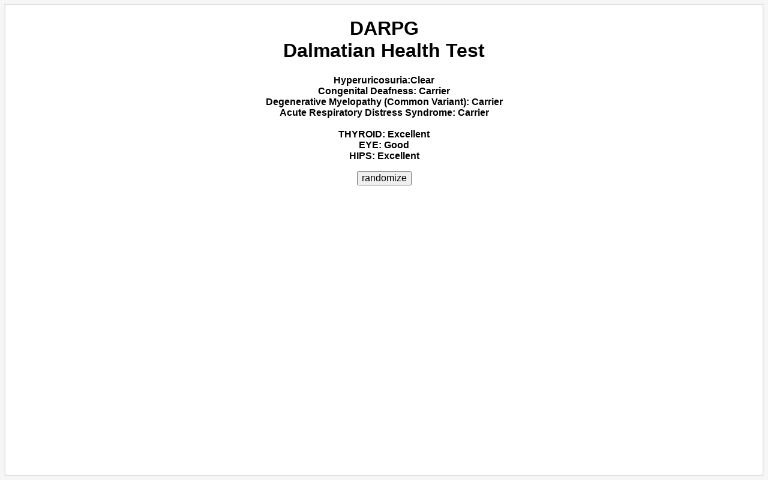 DARPG Dalmatian Health Test ― Perchance Generator