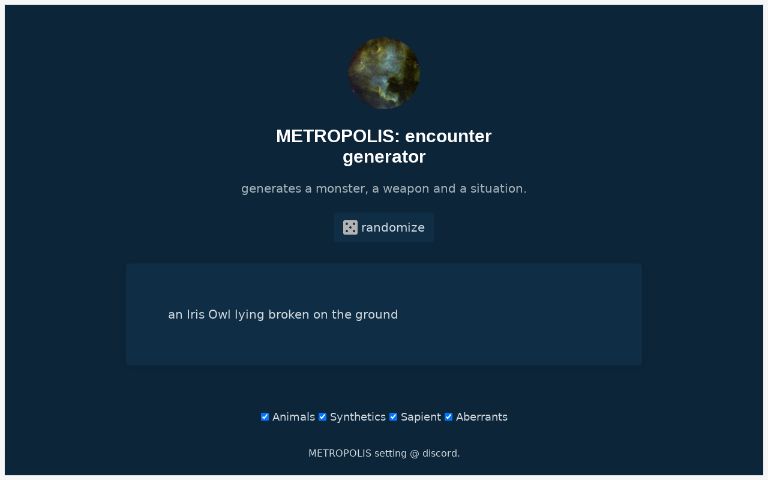 METROPOLIS: encounter generator