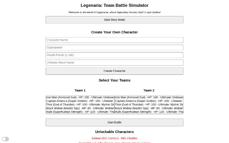 Legenaria: Team Battle Simulator ― Perchance Generator