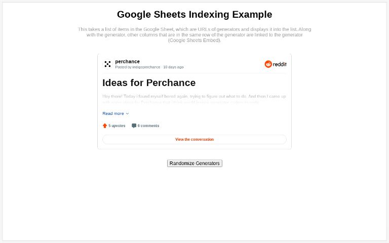Google Sheets Indexing Example ― Perchance Generator