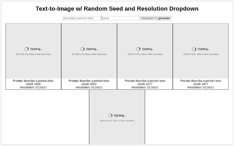 Text-to-Image w/ Random Seed and Resolution Dropdown ― Perchance Generator
