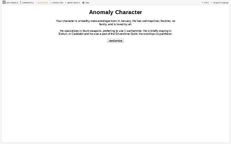 Anomaly Character ― Perchance Generator
