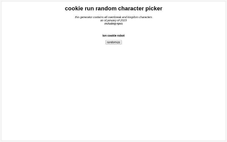 cookie run random character picker ― Perchance Generator