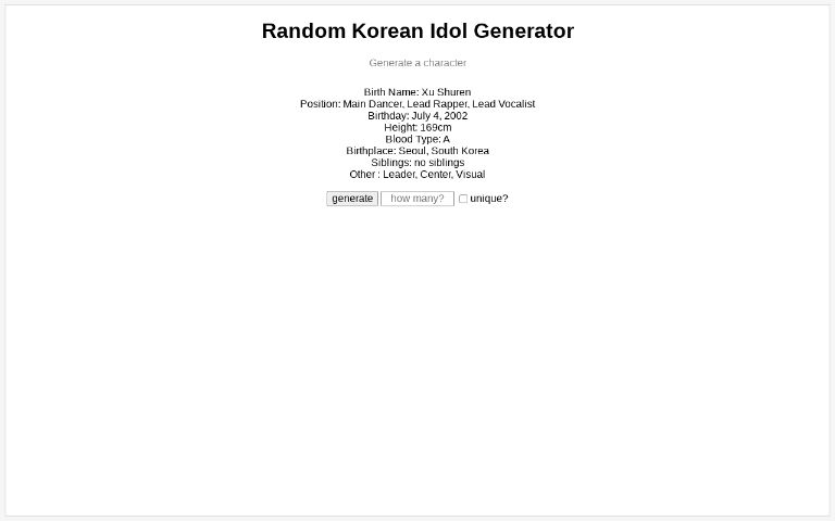Random Korean Idol Generator