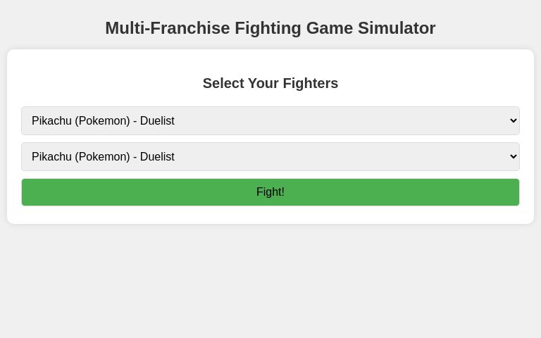 Multi-Franchise Fighting Game Simulator ― Perchance Generator