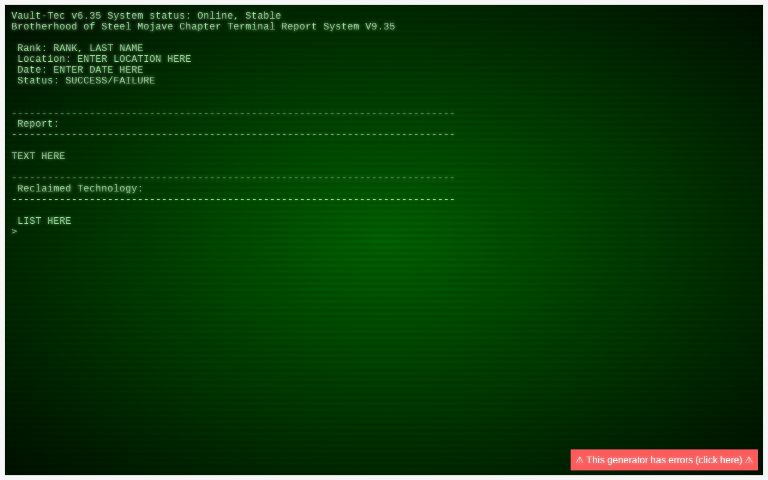 Fallout Terminal ― Perchance Generator