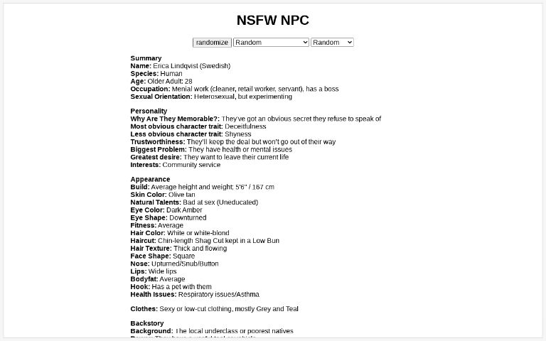 NSFW NPC ― Perchance Generator