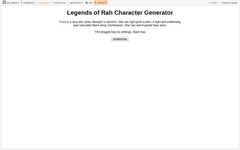 Legends of Rah Character Generator