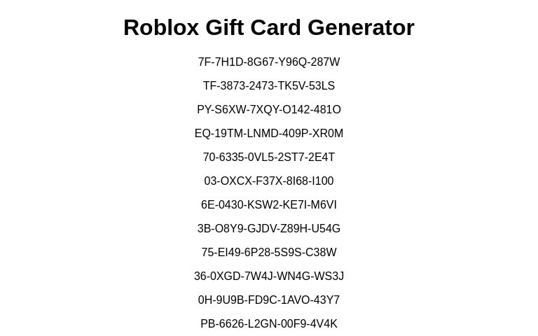 Roblox Gift Card Generator