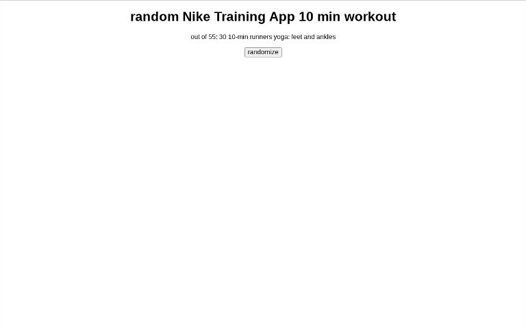 random Nike Training App 10 min workout ― Perchance Generator