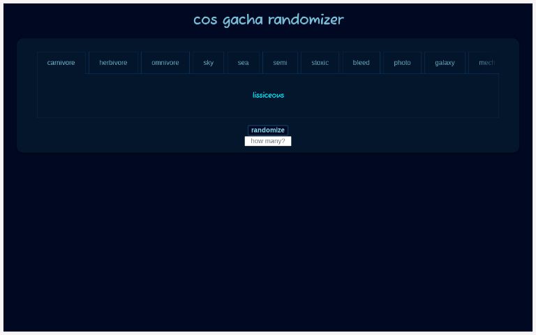 cos gacha randomizer ― Perchance Generator