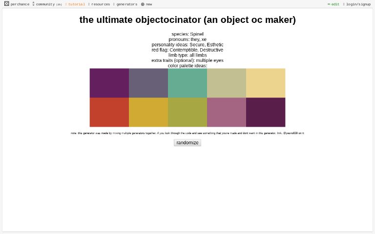 the ultimate objectocinator (an object oc maker) ― Perchance Generator