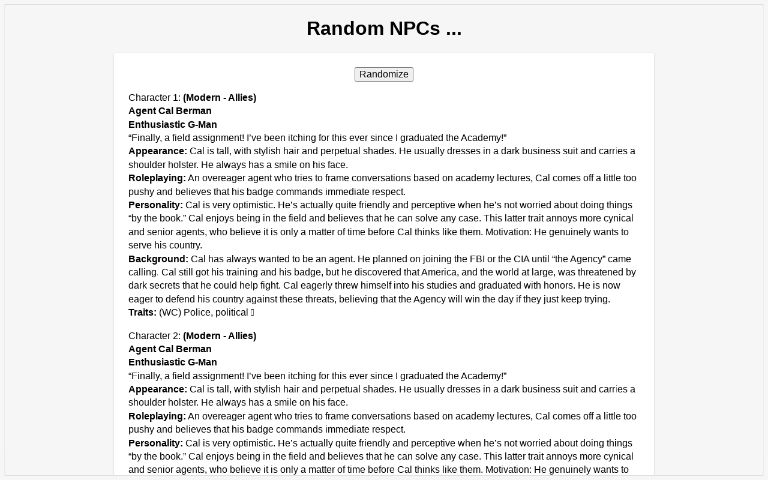Random NPCs ... ― Perchance Generator