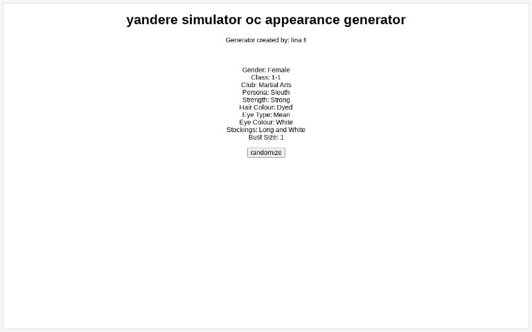 yandere simulator oc appearance generator