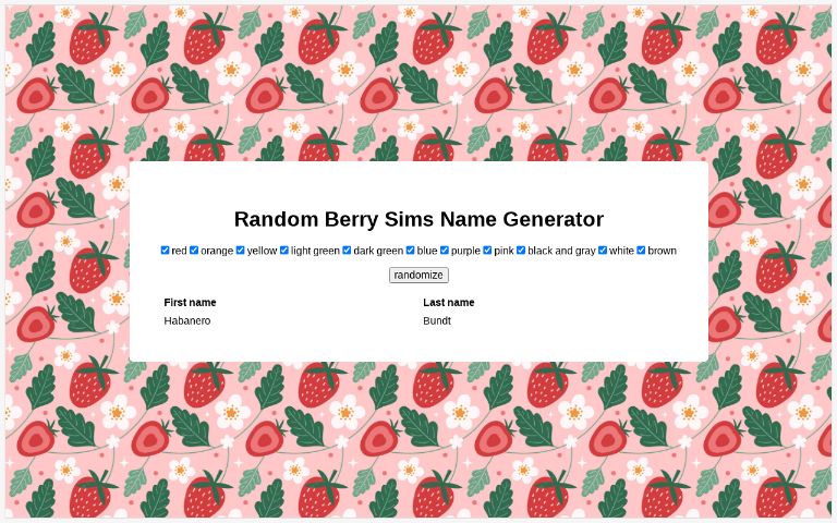 Random Berry Sims Name Generator