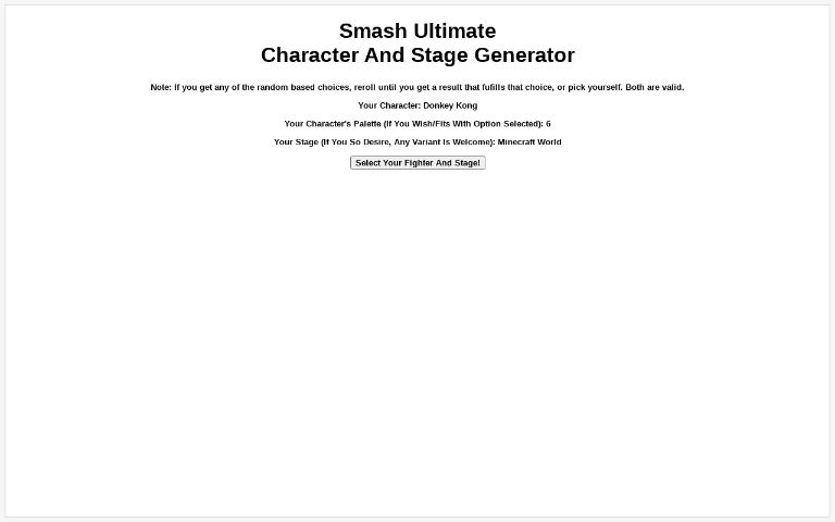 Smash Ultimate Character And Stage Generator